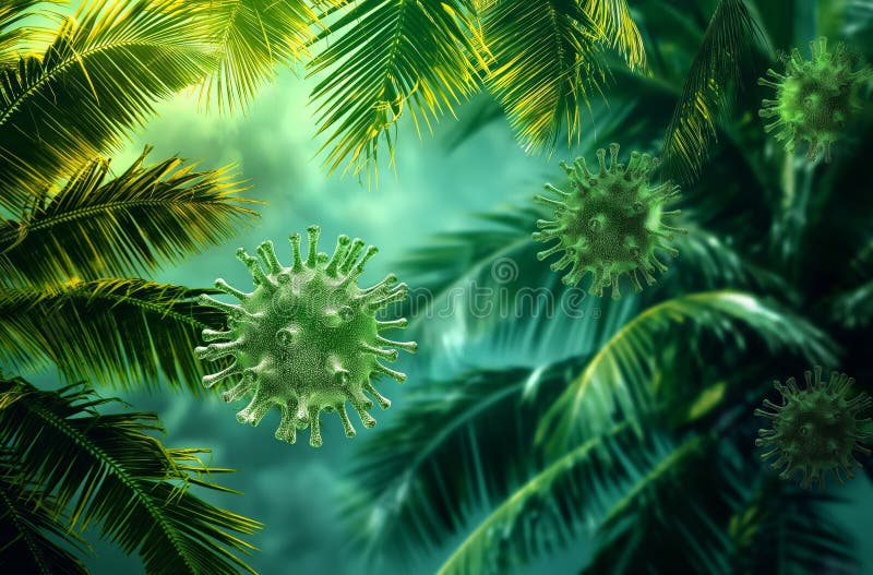 Microscopic View of Coronavirus Floating in Tropical Jungle Stock ...