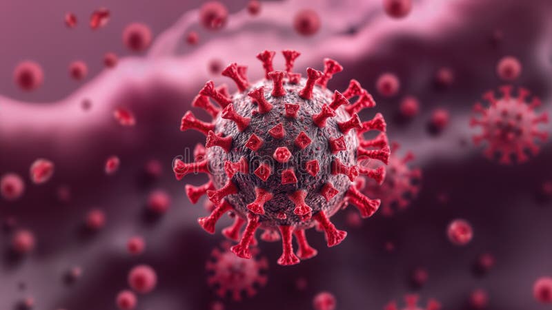 Microscopic View of Coronavirus with Red Spikes Under Pink Light Stock ...