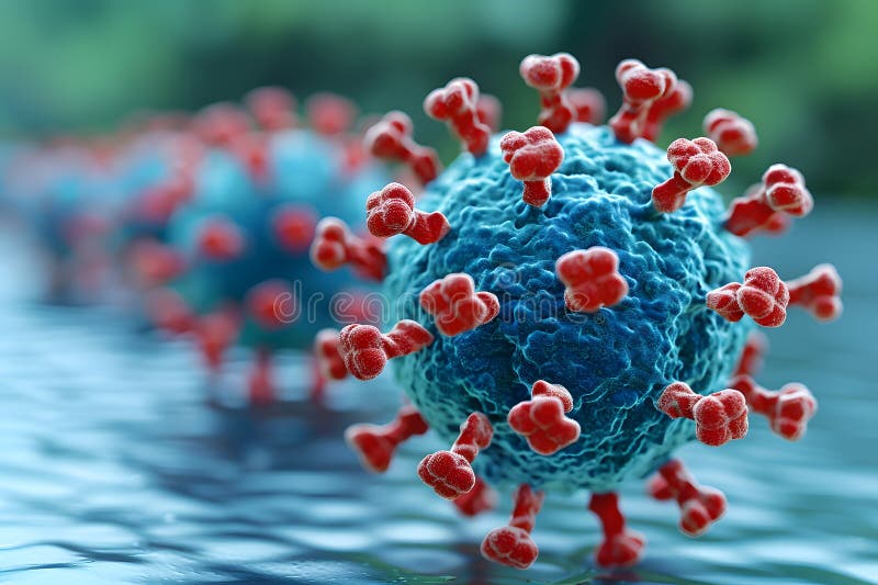 Microscopic View of Coronavirus Virus Structure with Red Spike Proteins ...