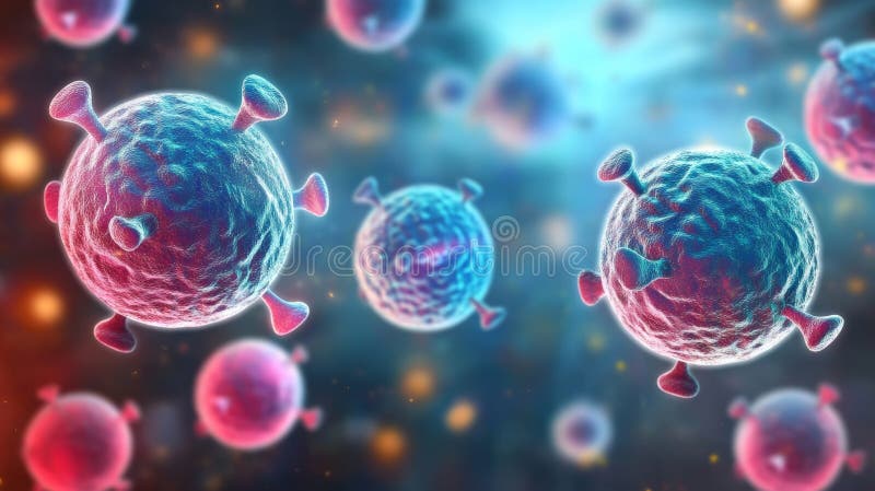 Microscopic View of 3D Rendered Virus Particles, Contagion, and ...