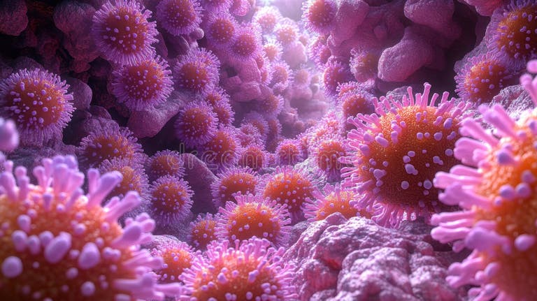 A Microscopic View of a Dense Cluster of Viruses Stock Illustration ...