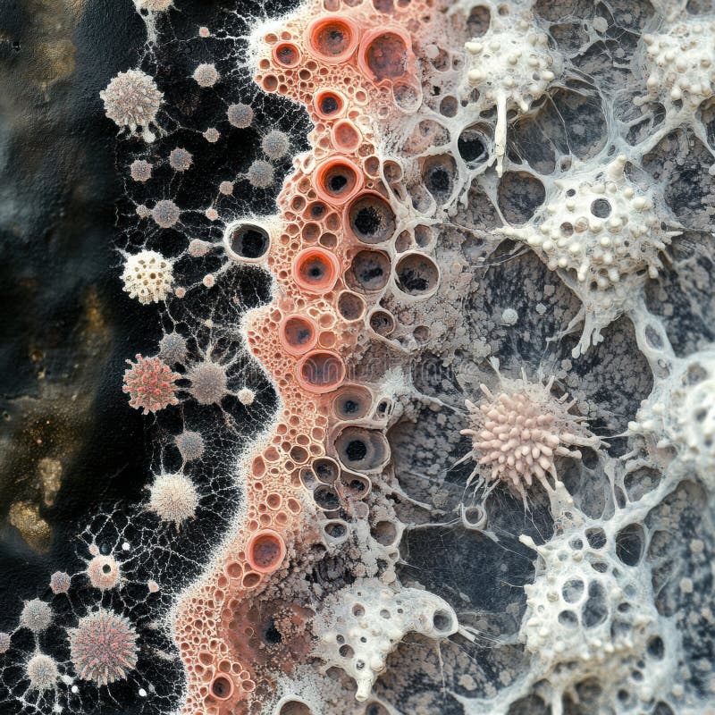 Microscopic View of a Dense Layer of Microbes Showing Intricate ...