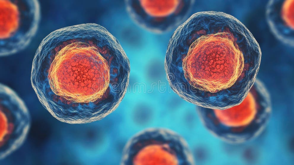 Microscopic View: Detailed Render of Human Cells, Nuclei, and Cellular ...