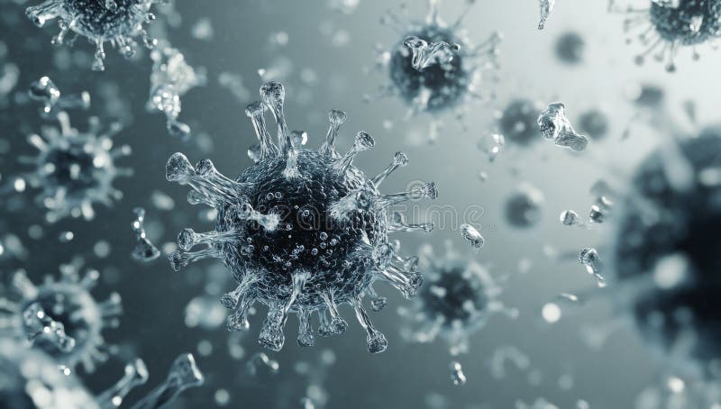 The Microscopic View Displays a 3D Rendering of Viral Particles in ...