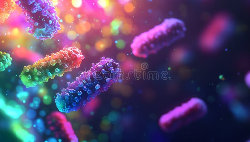 Microscopic View of Diverse Microorganisms and Abstract Cellular ...