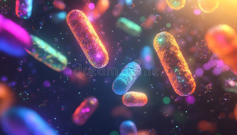 Microscopic View of Diverse Microorganisms and Abstract Cellular ...