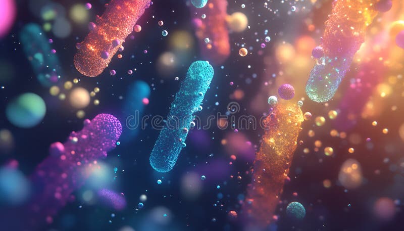 Microscopic View of Diverse Microorganisms and Abstract Cellular ...