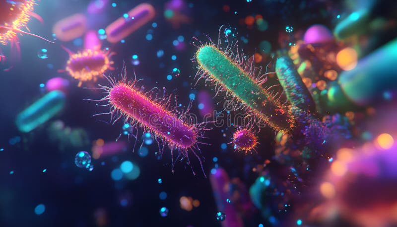 Microscopic View of Diverse Microorganisms and Abstract Cellular ...