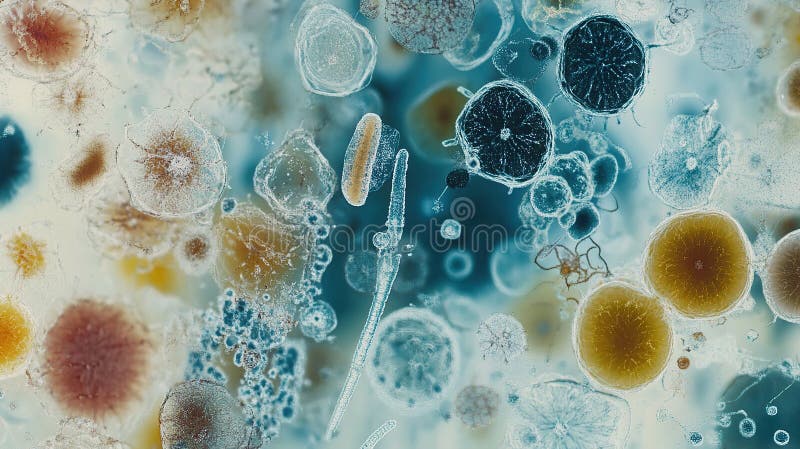 Microscopic View of Diverse Microorganisms, Showcasing Various Shapes ...