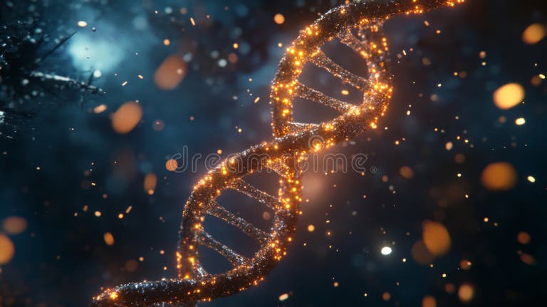 A Microscopic View of DNA on a Dark Blue Background, Created Using ...