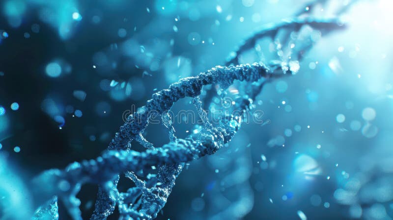 A Microscopic View of a DNA Strand on a Soothing Blue Surface Stock ...