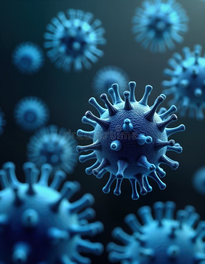 Microscopic View of Floating Virus Cells. Dark Background with Multiple ...