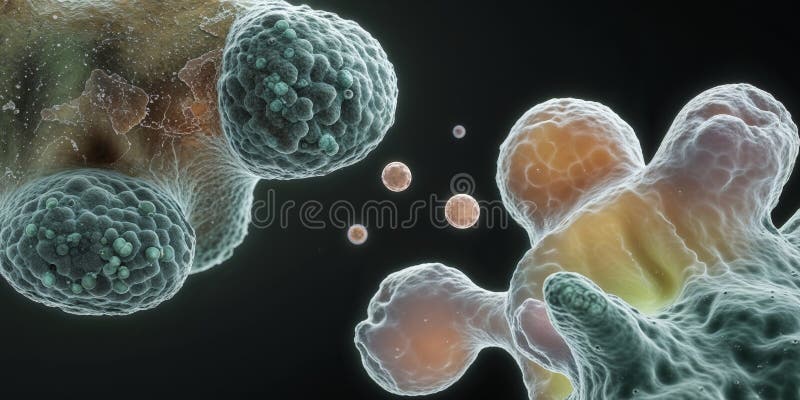 Microscopic View of Fungus Interacting with Cell Stock Photo - Image of ...