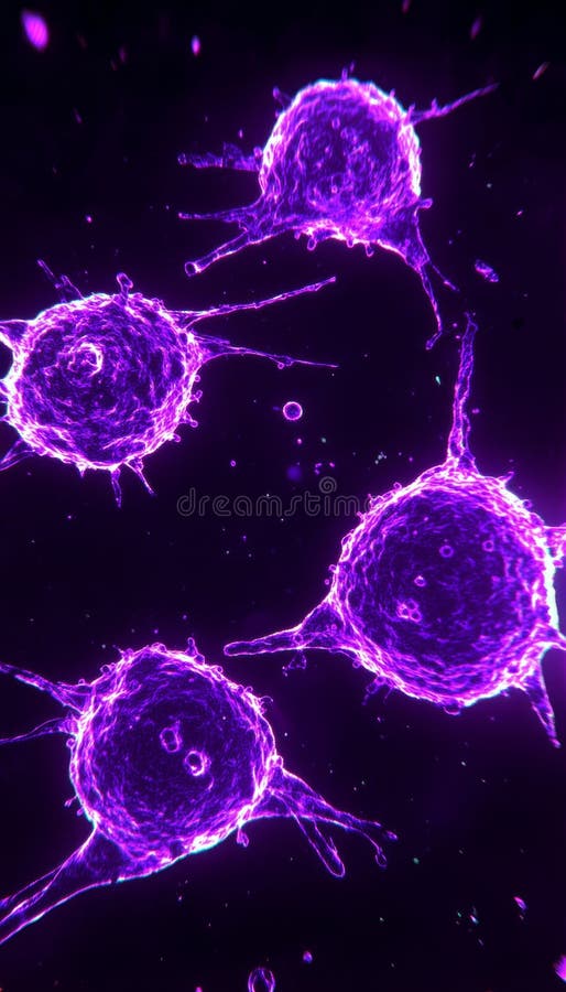Microscopic View of Glowing Cancer Cells, Highlighting Their Molecular ...