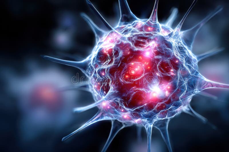 Microscopic View of a Glowing Cell in a Dark Environment during ...