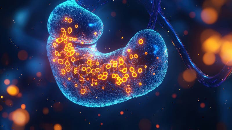 Microscopic View of a Glowing Cell Structure Showcasing Vibrant Colors ...