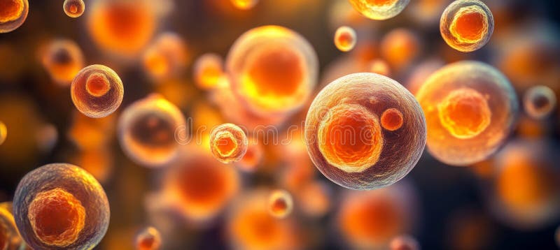 Microscopic View of Glowing Orange Cells, Molecular Structure, Biology ...