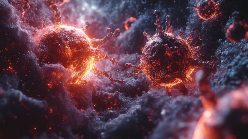 Microscopic View of a Glowing Virus or Bacteria Cell Stock Illustration ...