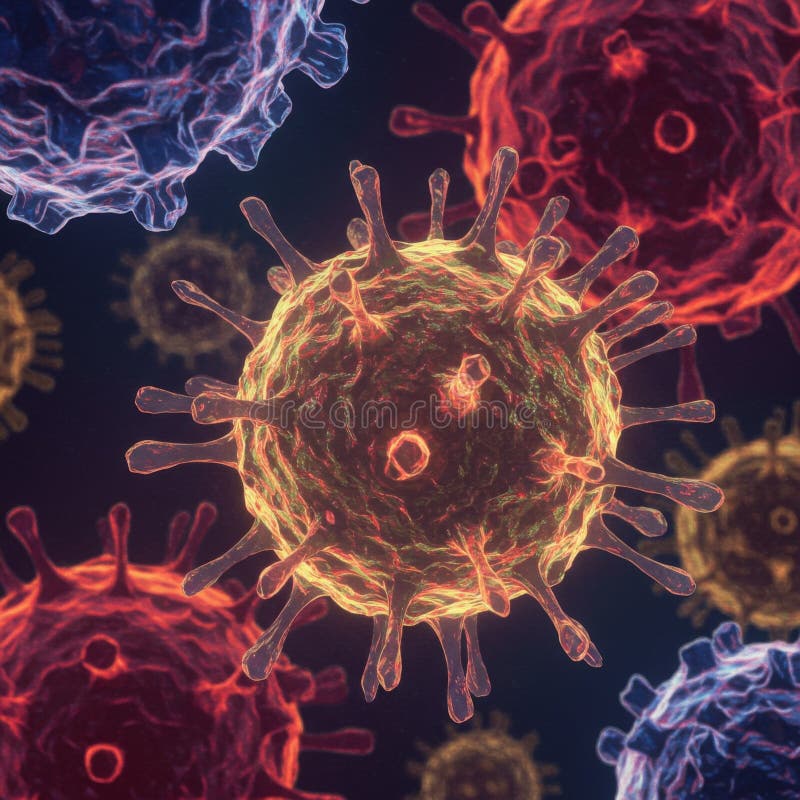 Microscopic View of Glowing Virus Particles Stock Illustration ...