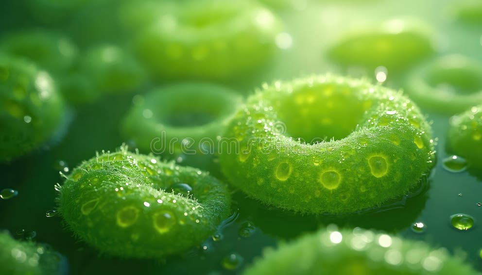 Microscopic View of Green Algae Cells with Visible Chloroplasts in ...