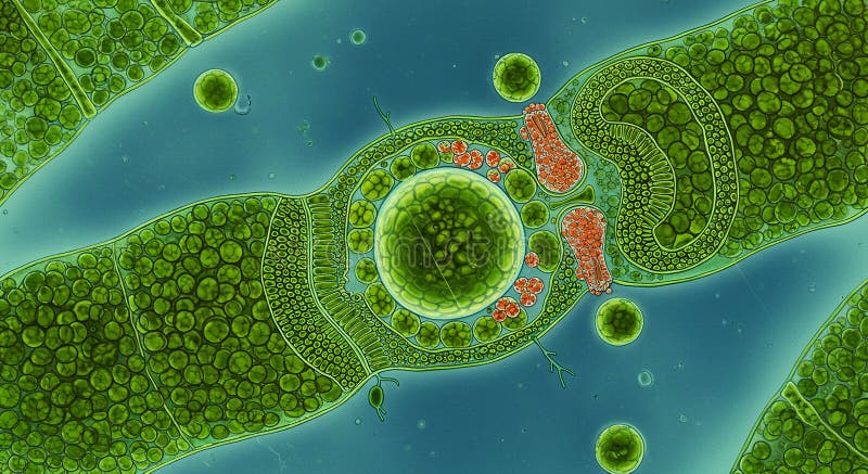 Microscopic View of Green Algal Cells, Showcasing Their Intricate ...