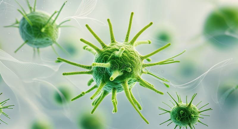 Microscopic View of a Green Bacteria with Distinctive Structures ...