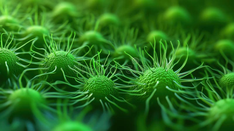Microscopic View of Green Bacteria or Virus Spreading and Multiplying ...