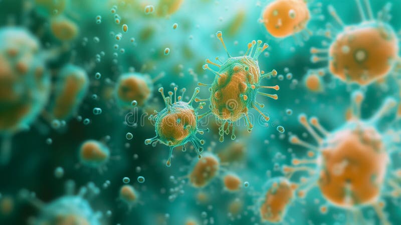 Microscopic View of Green Virus Particles Stock Illustration ...
