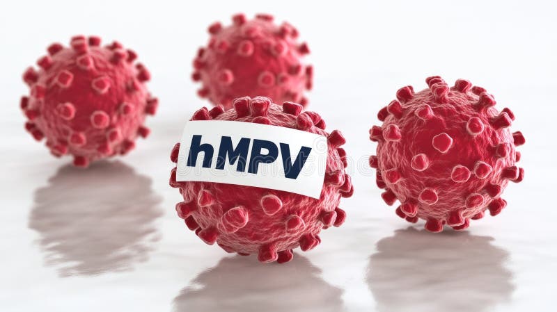 Microscopic View of Hmpv Virus Particles with Spikes and Reflections ...