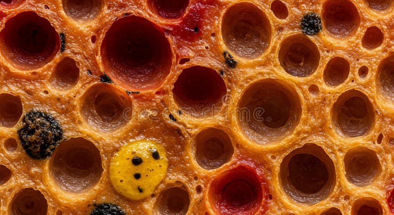 Microscopic View of Honeycomb-Like Structure with Tiny Yellow Spots ...