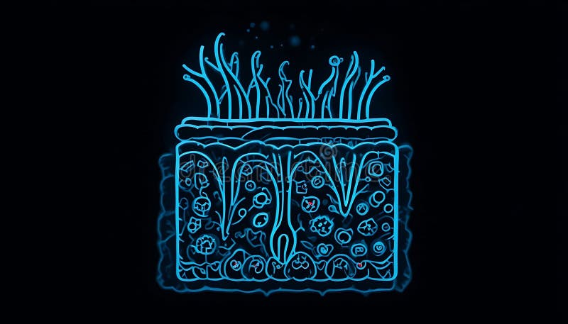 Microscopic View of Human Skin with Glowing Neon Effect Stock ...