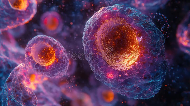 Microscopic View of Human Stem Cells with Nucleus - High-Resolution ...