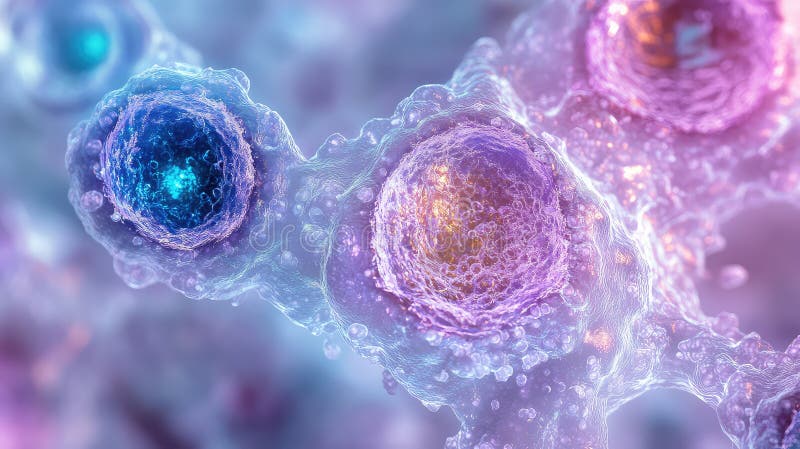 Microscopic View of Human Stem Cells with Nucleus - High-Resolution ...