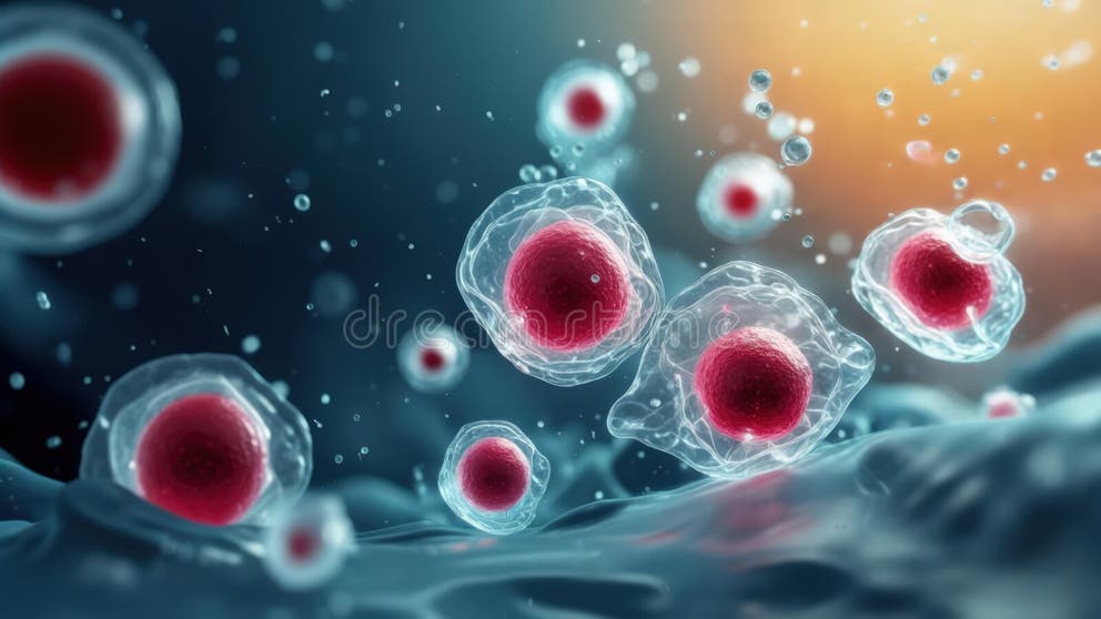 Close-up Microscopic Visualization of Human Stem Cells with Prominent ...