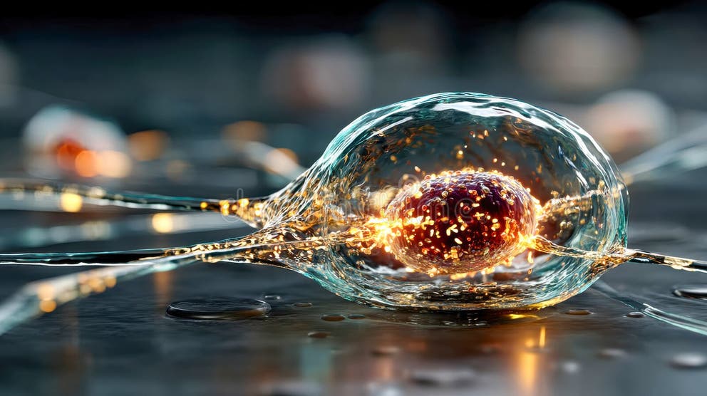 Microscopic View of an Illuminated Biological Cell with Glowing ...