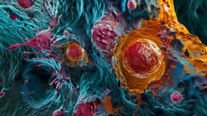 Microscopic View of a of Immune Cells Engulfing a Senescent Cell in a ...