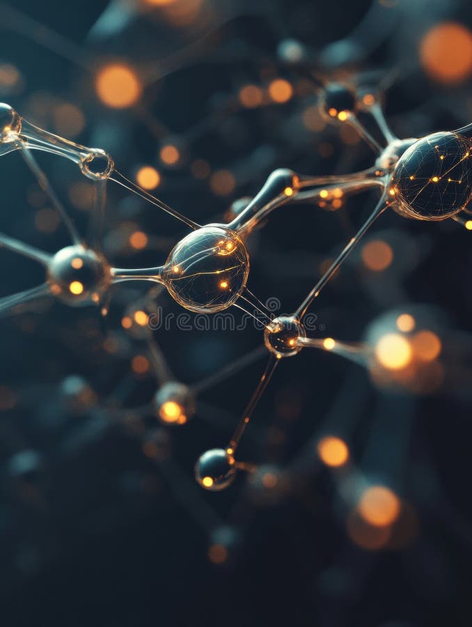 Microscopic View of Interconnected Molecules Glowing Softly in a Dark ...