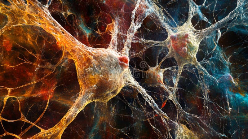 Microscopic View Interconnected Neurons Forming a Complex Network with ...