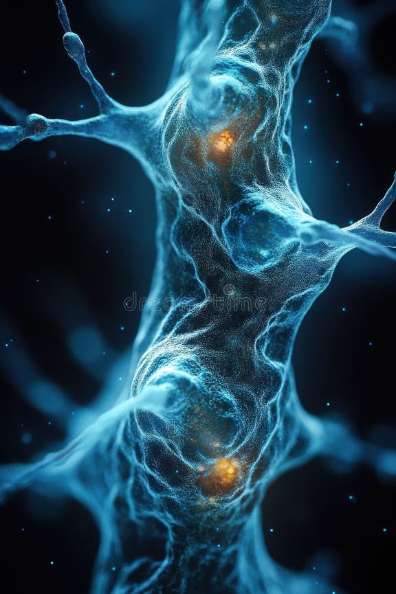 Microscopic View of Interconnected Neurons Glowing in Blue and Orange ...