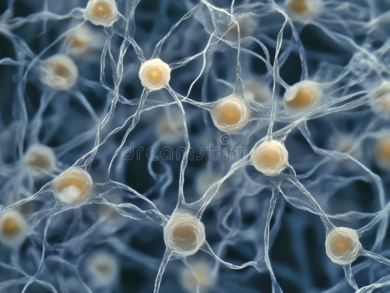 Microscopic View of Interconnected Pale Yellow Spheres in Translucent ...