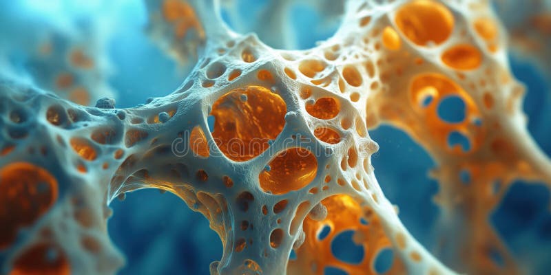 Microscopic View of Intricate Cellular Structure with Orange Highlights ...