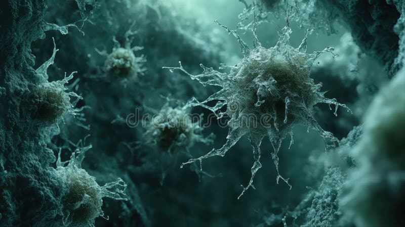 Microscopic View of Intricate Microorganisms in a Dark Aquatic ...