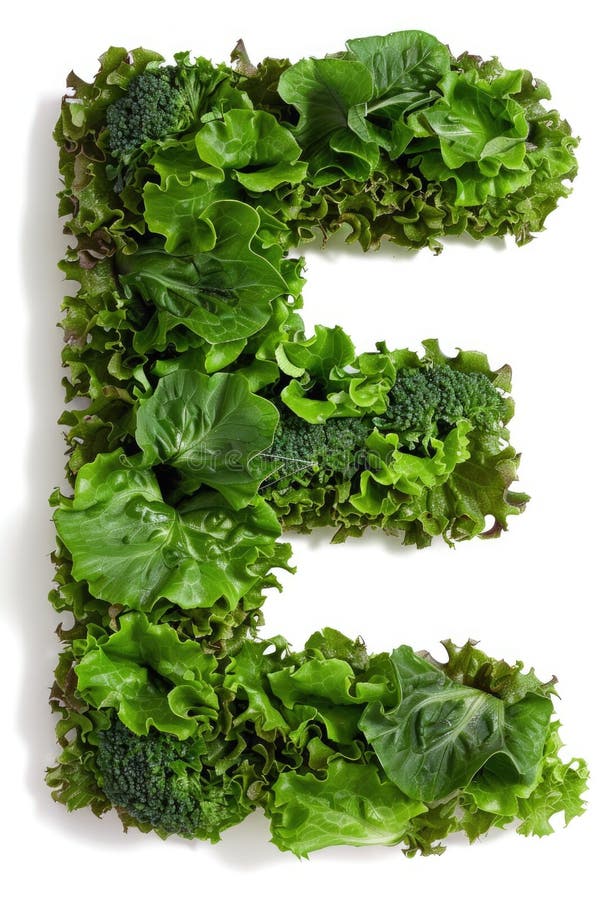 A Microscopic View of a Letter E Made Up of Lettuce and Broccoli Stock ...