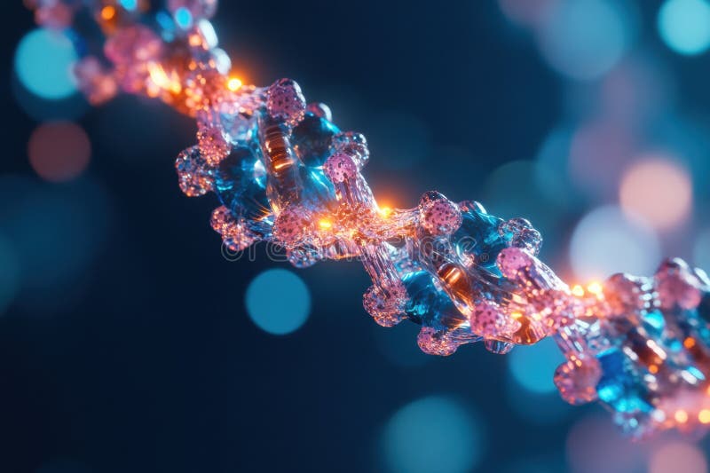 Microscopic View of Molecular RNA Chain Surrounded by Viral Agents in a ...