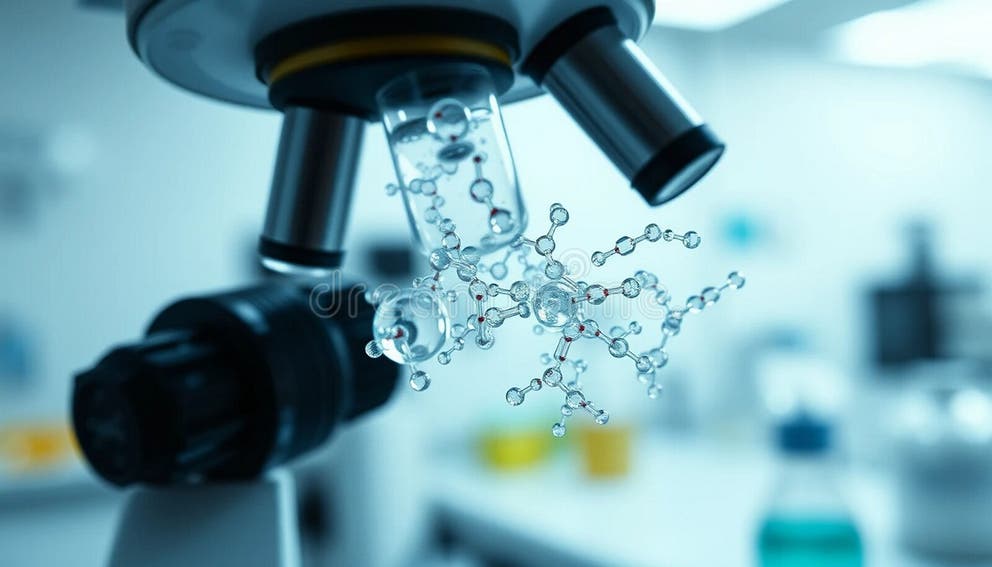 Microscopic View of Molecular Structure Under Microscope Lens Stock ...