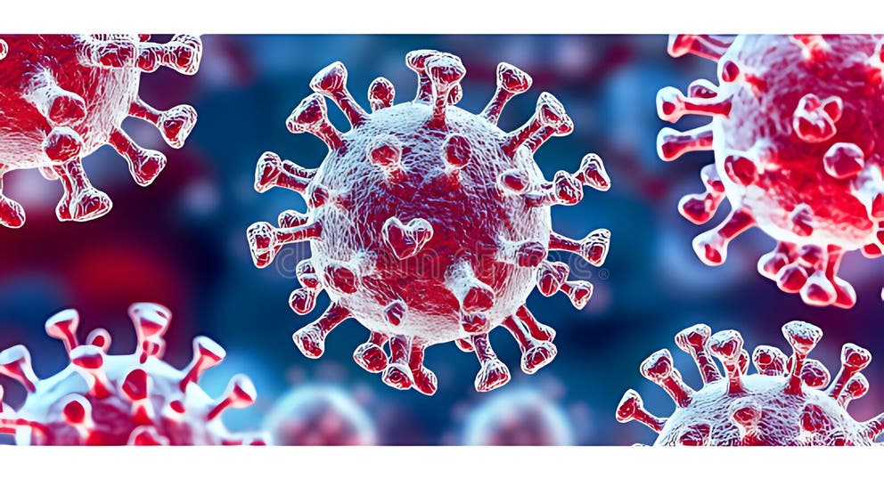 Microscopic View of Multiple Red Viruses with a Heart Stock ...