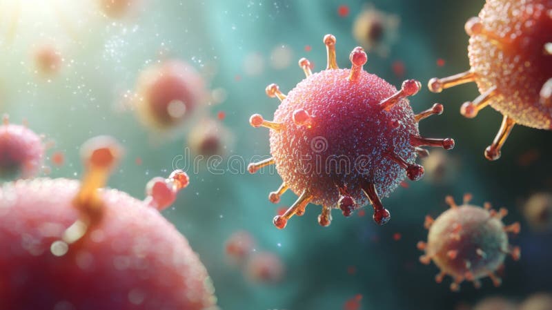 Microscopic View of Multiple Viruses in Suspension Stock Illustration ...