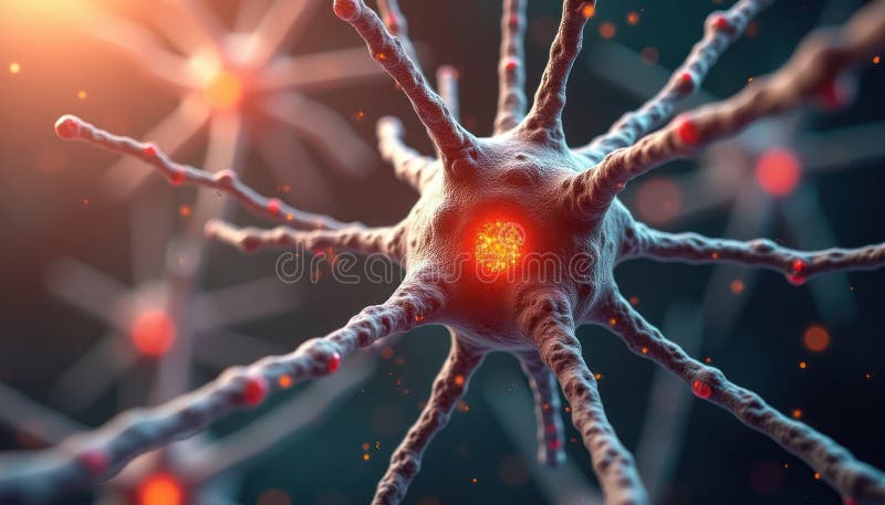 Microscopic View of Nerve Cell Activity. Neuron Transmits Electrical ...