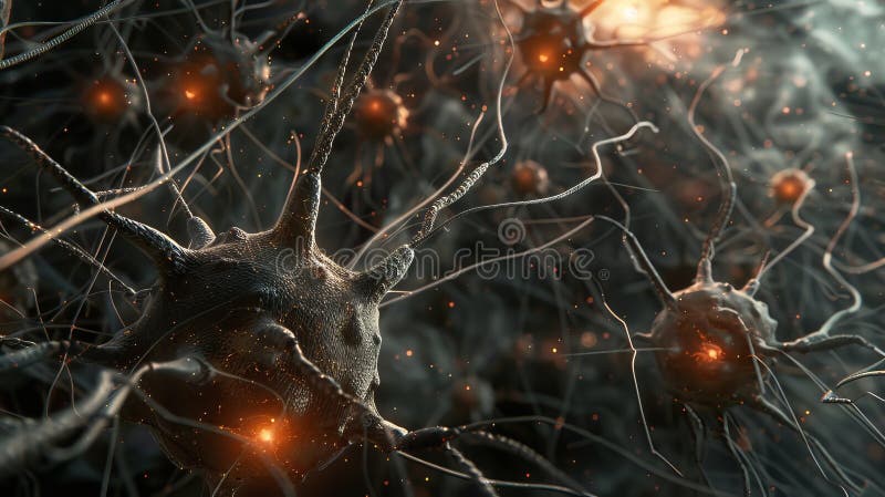 Close-up View of a Network of Interconnected Neurons with Glowing ... Close-up View of a Network of Interconnected Neurons with Glowing ...