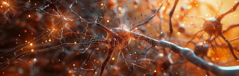 Microscopic View of a Neuron with Branching Axons and Dendrites Stock ...